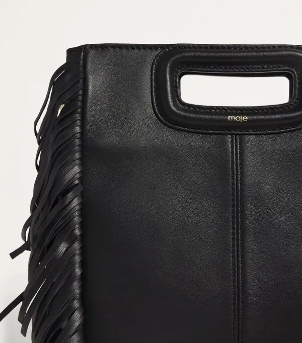 Maje Leather Bag With Fringe Trim - Black