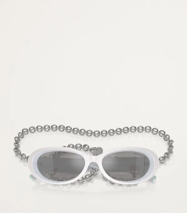 Tiffany & Co. Oval Sunglasses With Chain Detail - Silver