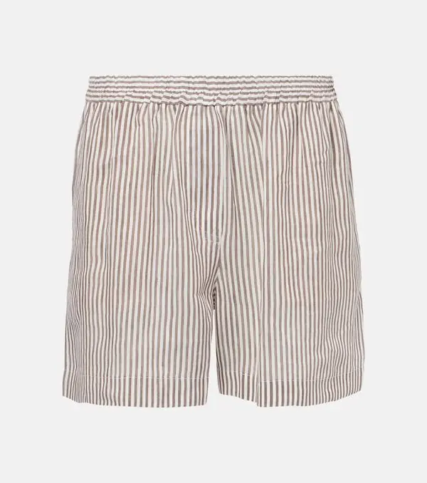 Brunello Cucinelli Linen And Silk Striped Bermuda Shorts - Brown