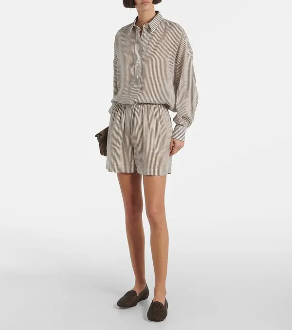 Brunello Cucinelli Linen And Silk Striped Bermuda Shorts