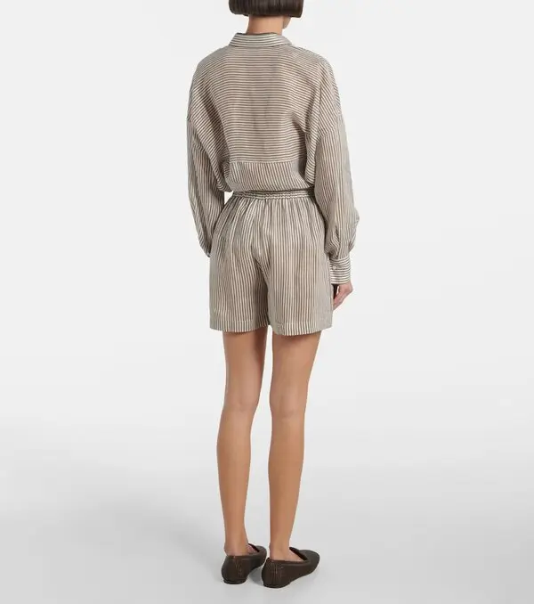 Brunello Cucinelli Linen And Silk Striped Bermuda Shorts