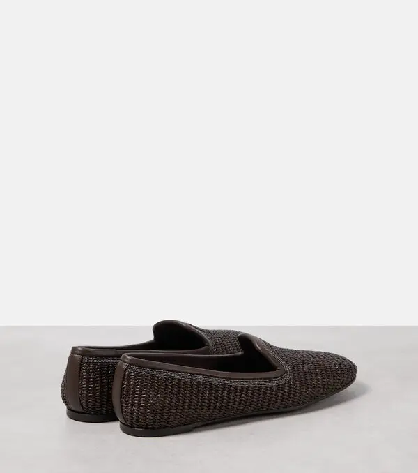 Brunello Cucinelli Raffia Slip-on Loafers With Leather Trim