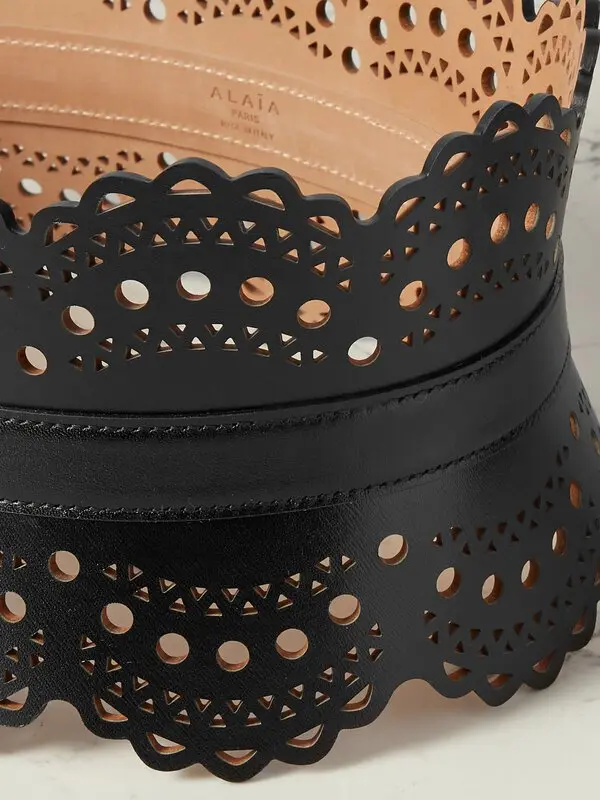 Alaïa Laser-cut Leather Waist Belt - Black