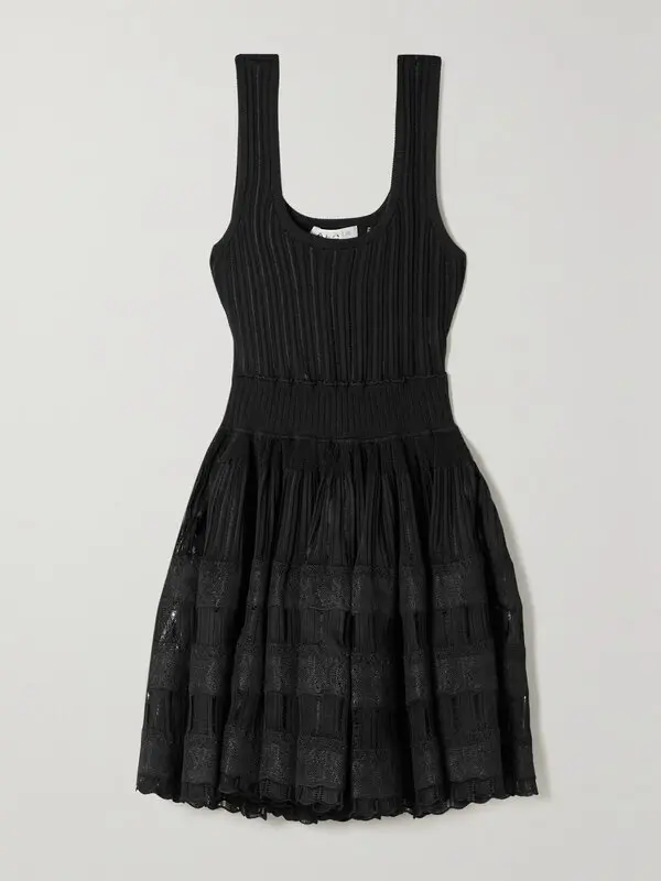 Alaïa Ribbed Pointelle-knit Mini Dress - Black