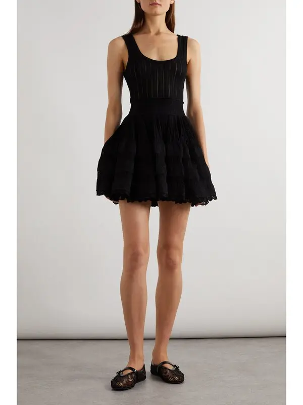 Alaïa Ribbed Pointelle-knit Mini Dress - Black