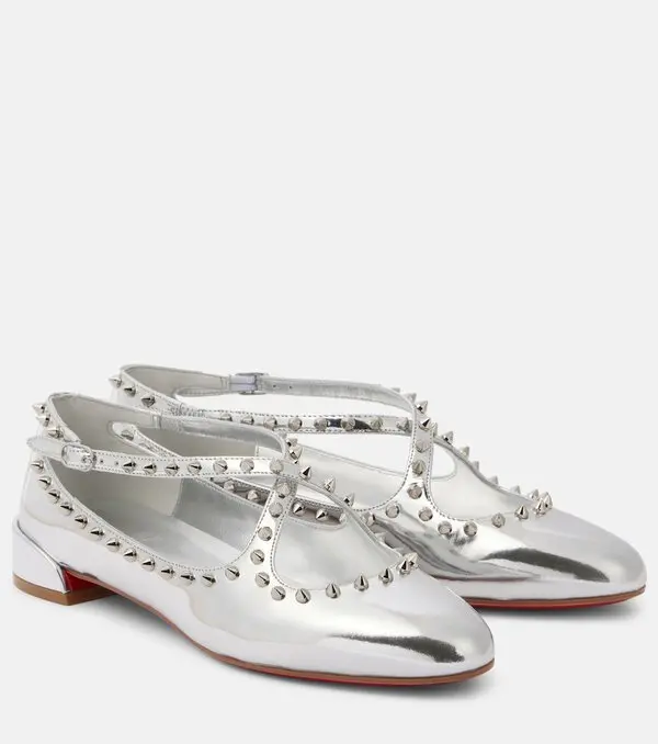 CHRISTIAN LOUBOUTIN Pilouta Jane Spiked Leather Ballet Flats - Silver