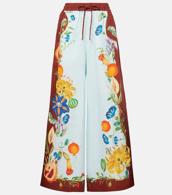 ALEMAIS Dahlia Floral Linen Wide-leg Trousers - Multicoloured
