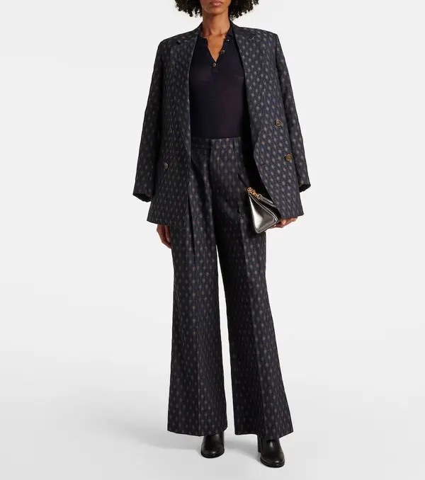 Etro Printed Wool And Cotton Polo Sweater - Blue
