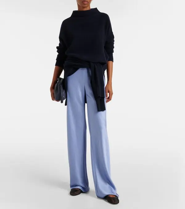 Vince High-rise Satin Wide-leg Trousers - Blue