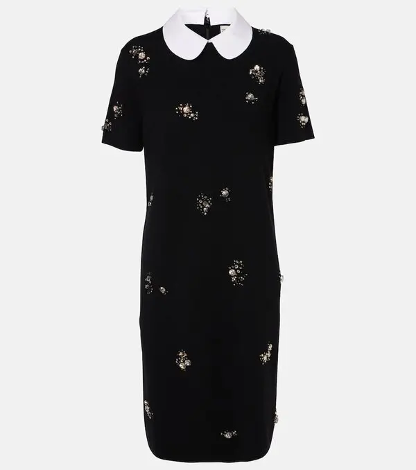 Tory Burch Embellished Wool-blend Midi Dress - Black