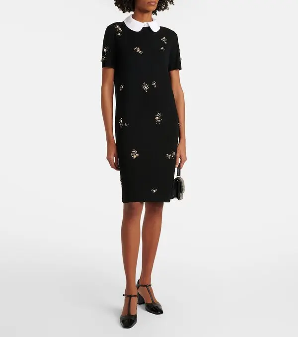 Tory Burch Embellished Wool-blend Midi Dress