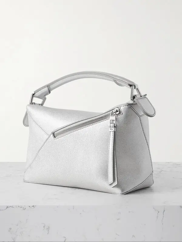 Loewe Puzzle Edge Mini Metallic Textured-leather Shoulder Bag - Silver