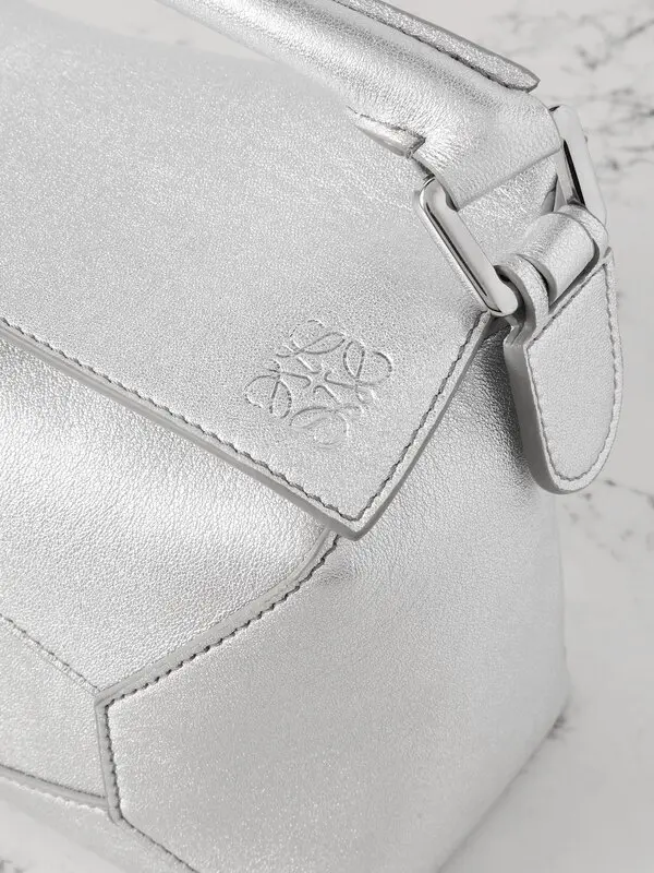Loewe Puzzle Edge Mini Metallic Textured-leather Shoulder Bag - Silver