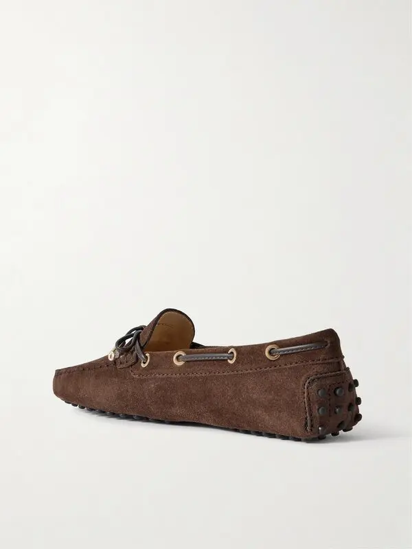 TOD'S Gommino Suede Loafers With Leather Trim - Brown