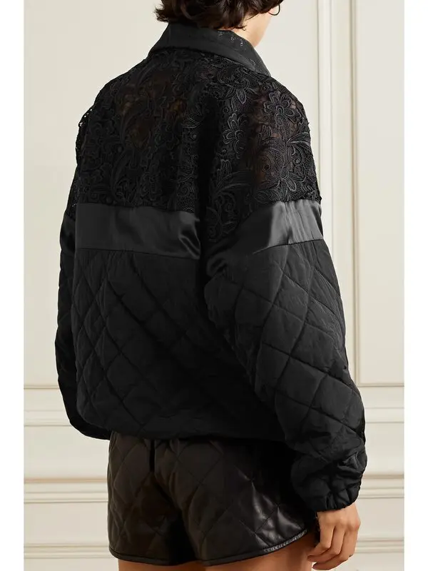 Dolce & Gabbana Quilted Nylon, Satin And Macramé Lace Half-zip Sweatshirt