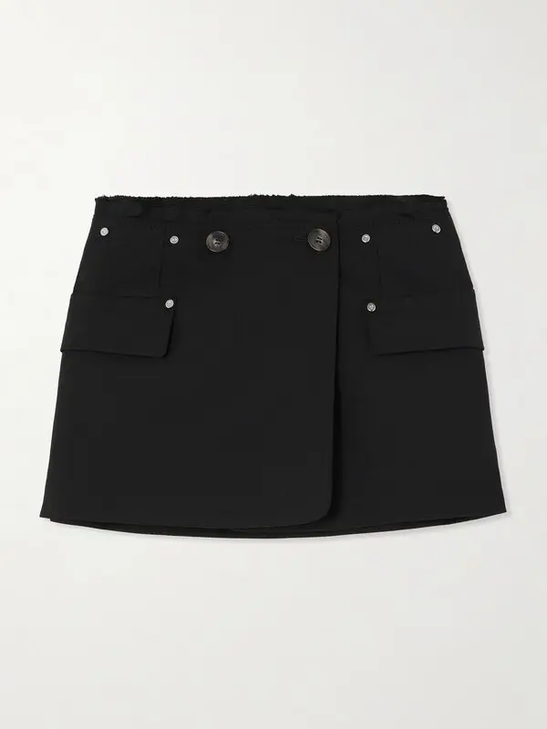 DION LEE Embellished Frayed Wool-blend Wrap Mini Skirt