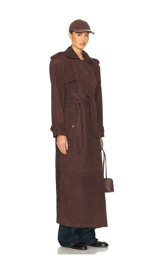 HELSA Suede Trench Coat - Brown