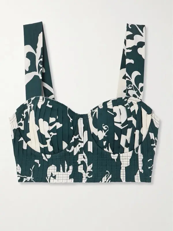 EMPORIO SIRENUSE Dalia Floral-print Pleated Bustier Top - Blue