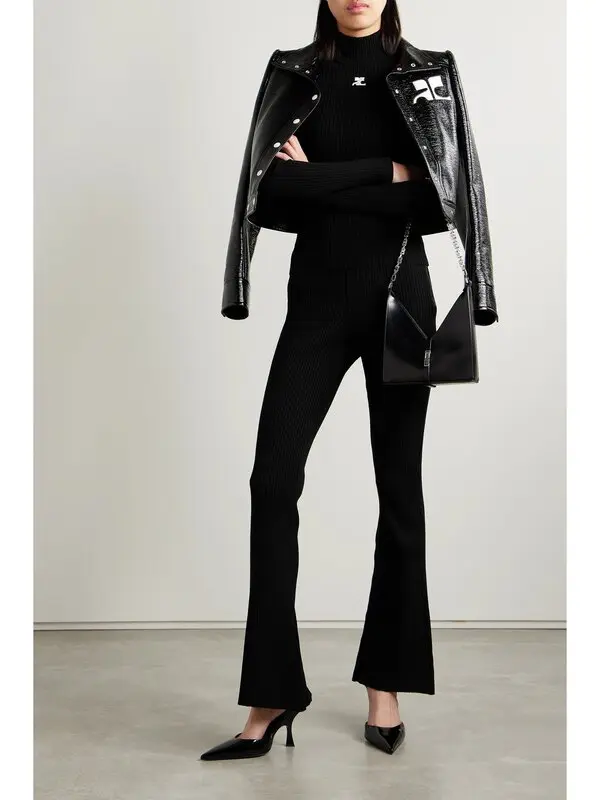 COURREGES Courrèges Redition Embroidered Ribbed-knit Turtleneck Sweater - Black