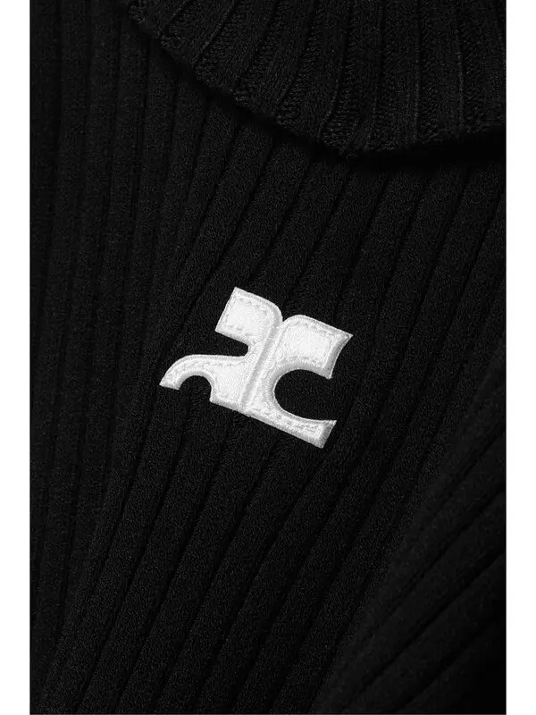 COURREGES Courrèges Redition Embroidered Ribbed-knit Turtleneck Sweater - Black