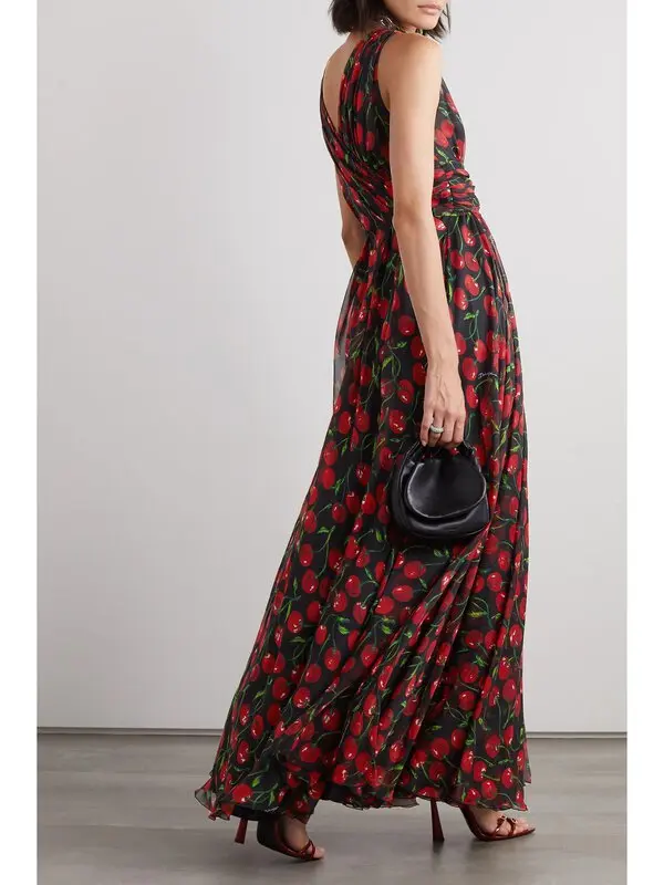 Dolce & Gabbana Cherry Print Silk-blend Chiffon Maxi Dress