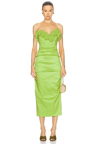 Rachel Gilbert Strapless Ruffled Midi Dress - Lime