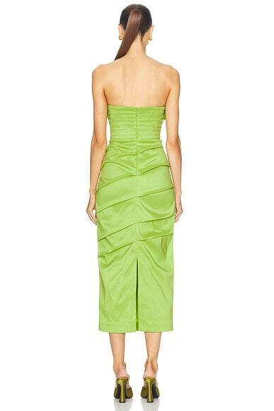 Rachel Gilbert Strapless Ruffled Midi Dress