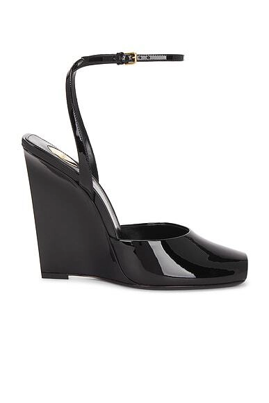 Saint Laurent Orhand Peep Toe Wedge - Nero