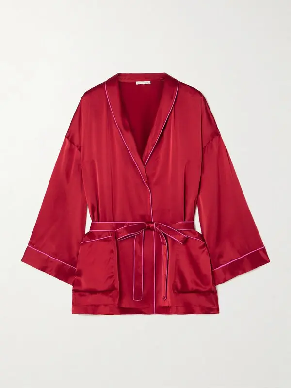 Skin Joy Piped Silk-satin Robe - Red