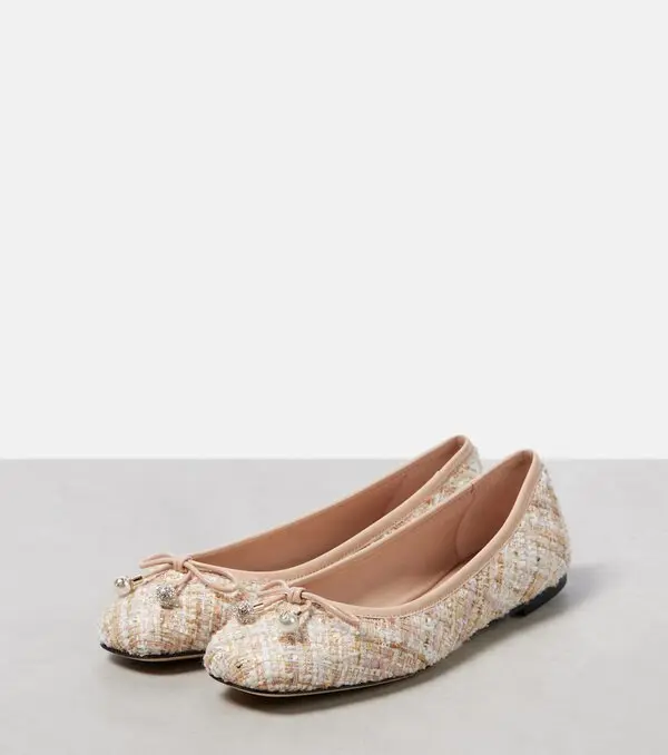 JIMMY CHOO Elme Tweed Ballet Flats - Neutrals