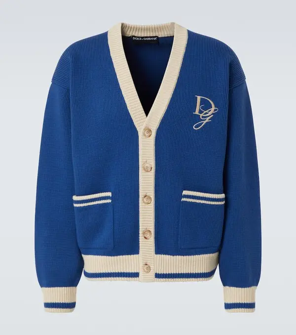 Dolce & Gabbana Embroidered Virgin Wool Cardigan - Blue