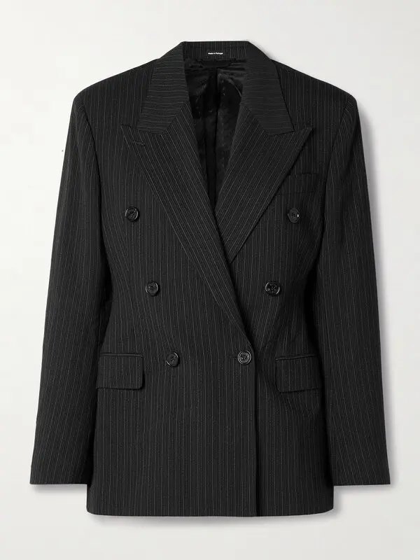 Acne Studios Double-breasted Pinstriped Wool And Cotton-blend Blazer - Black
