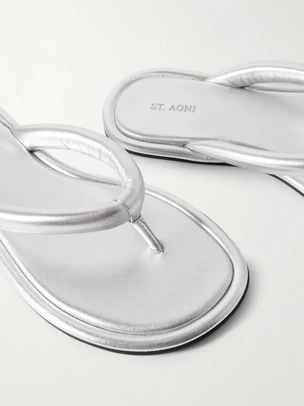 ST. AGNI Sumi Padded Metallic Leather Flip Flops