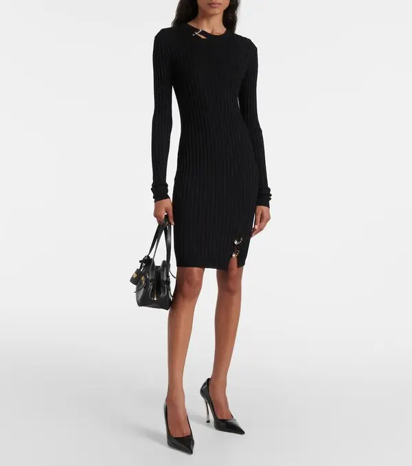 Versace Safety Pin Ribbed-knit Mini Dress