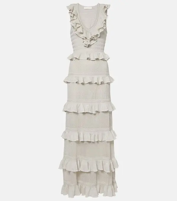 Zimmermann Crush Frilled Knitted Maxi Dress - Grey