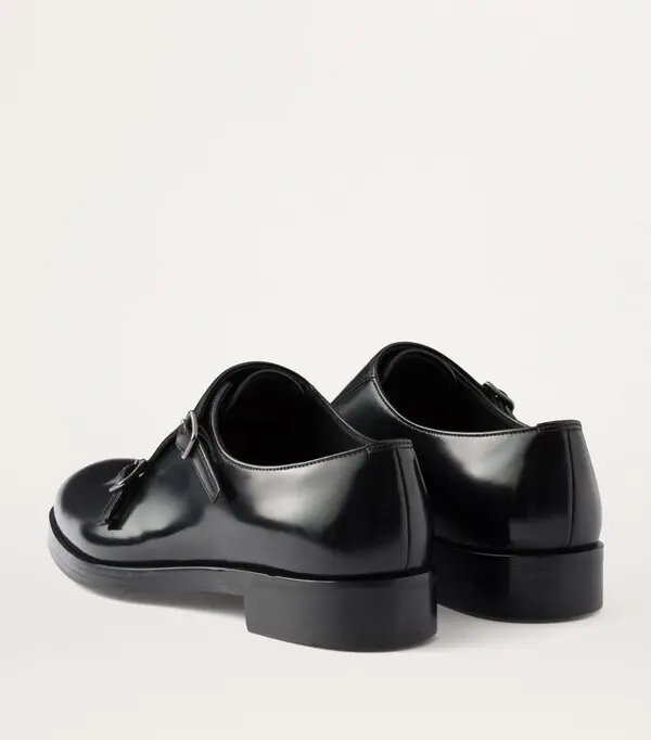 Prada Brushed Leather Double Monk Strap Shoes