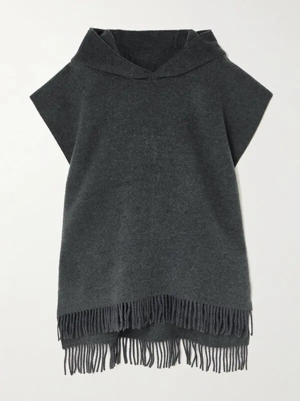 Brunello Cucinelli Hooded Fringed Wool And Cashmere-blend Felt Poncho - Gray