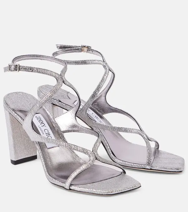 JIMMY CHOO Azie 85 Metallic Leather Sandals - Silver