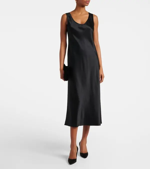 Max Mara Banjo Silk Satin Midi Dress - Black