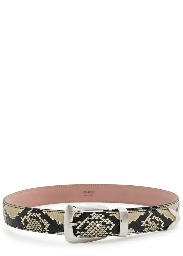 Khaite Benny Snake-effect Leather Belt - Beige