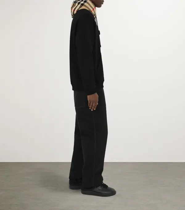 Burberry Cotton Hoodie With Check Trim - Black