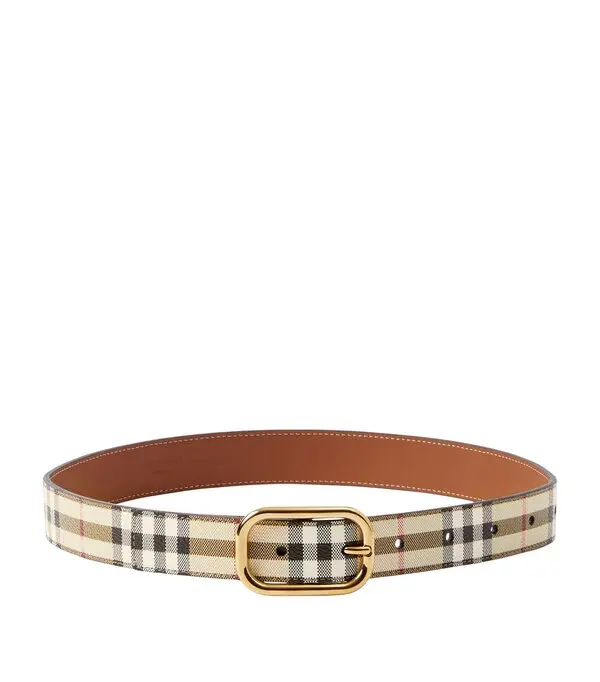 Burberry Check Belt With Gold Tone Buckle - Neutral