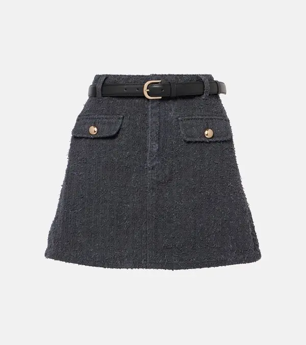 SELF-PORTRAIT Textured Denim Miniskirt