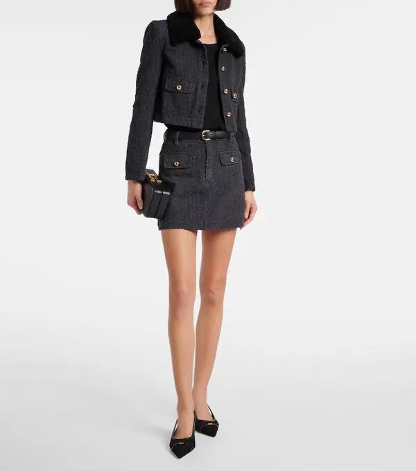 SELF-PORTRAIT Textured Denim Miniskirt
