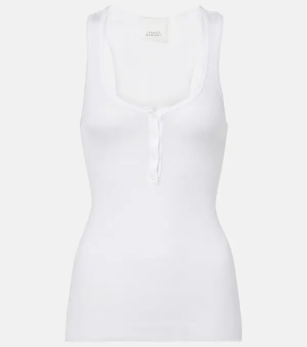 Isabel Marant Étoile Ribbed Cotton Tank Top With Half-buttoned Front - White