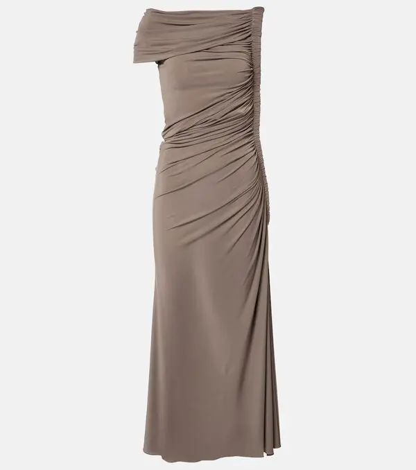 Alaïa Asymmetrical Ruched Midi Dress - Brown