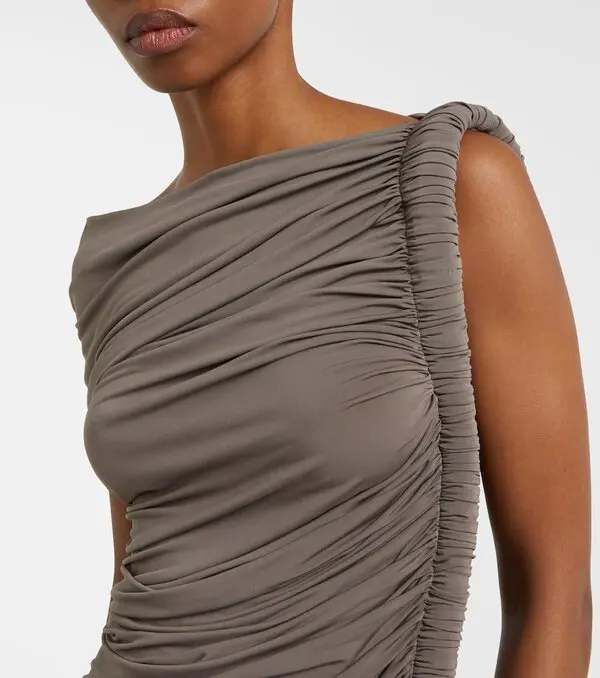 Alaïa Asymmetrical Ruched Midi Dress