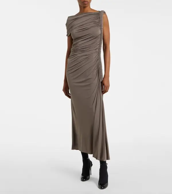 Alaïa Asymmetrical Ruched Midi Dress
