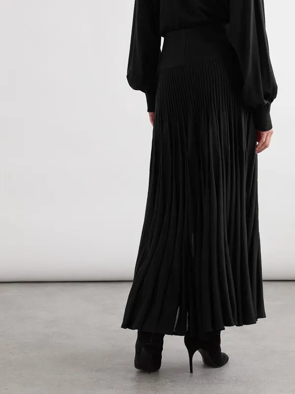 Alaïa Pleated Wool Midi Skirt