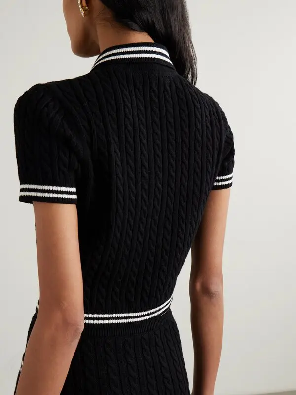 Alessandra Rich Cropped Cable-knit Cotton Polo Shirt